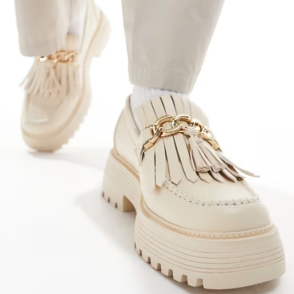 ASOS | Shoes | Asos Design Chunky Loafers In Cream With Fringe Detail ...